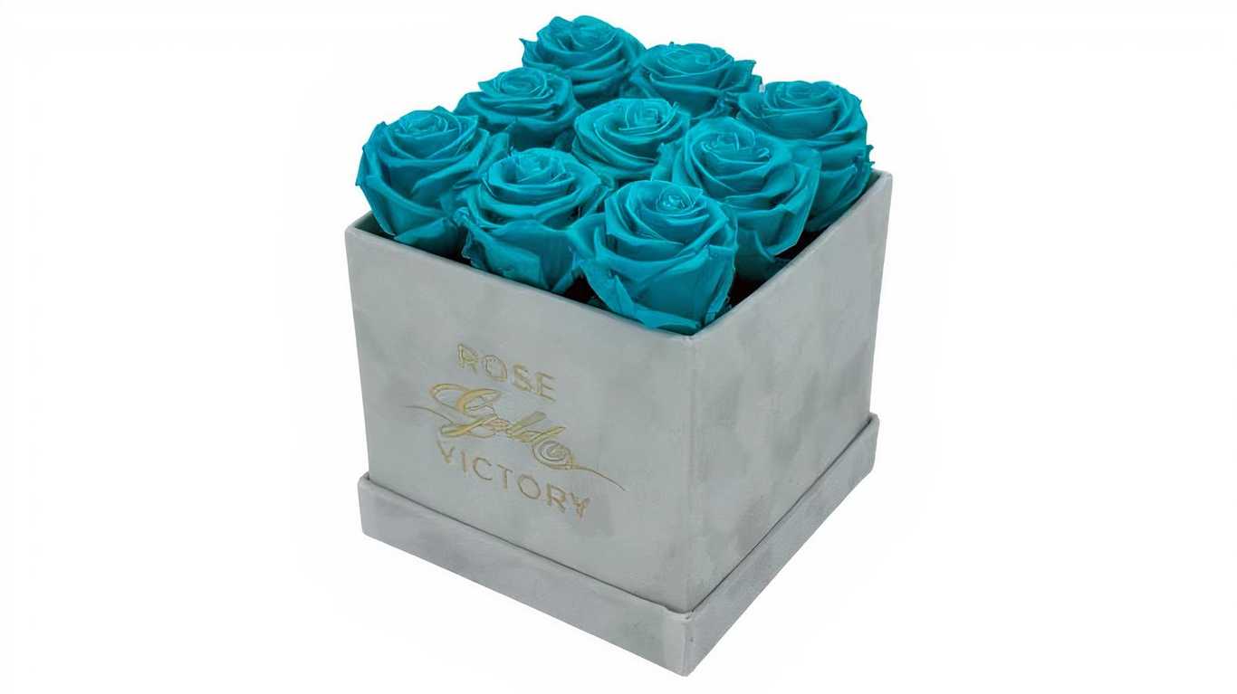 Tiffany Blue Roses in White Square Box (SM)– Rose Gold Victory